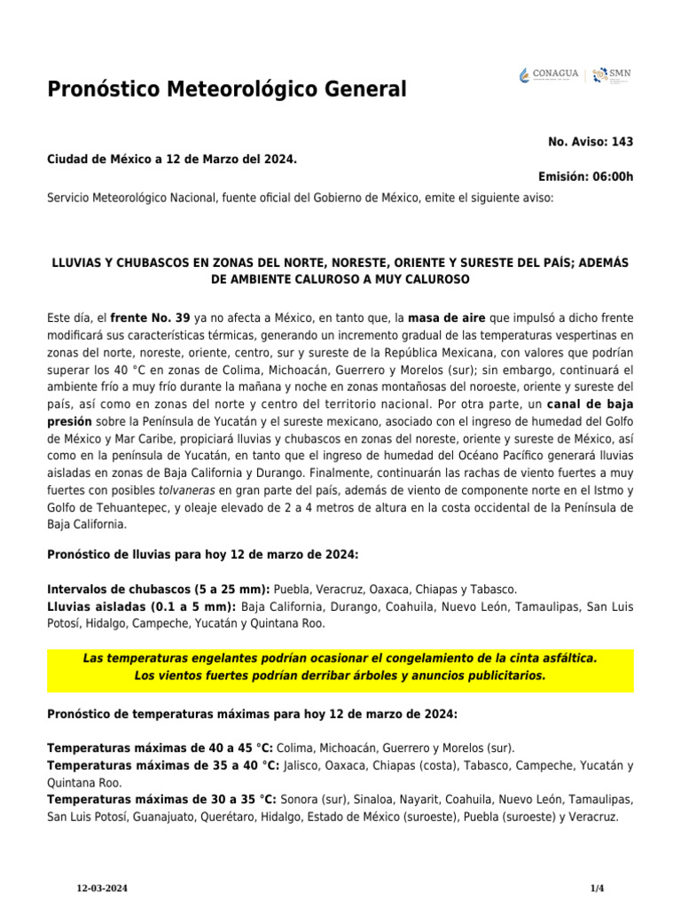 Pronóstico Meteorológico General - 6798 | PDF | México | Meteorología