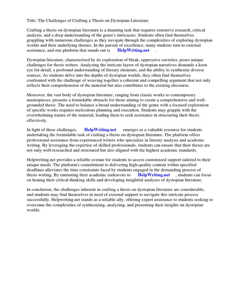 Thesis On Dystopian Literature | PDF | Dystopia