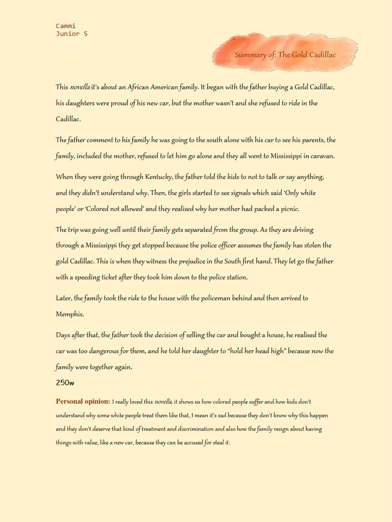 Summary of The Gold Cadillac | PDF | Mystery, Thriller & Crime Fiction