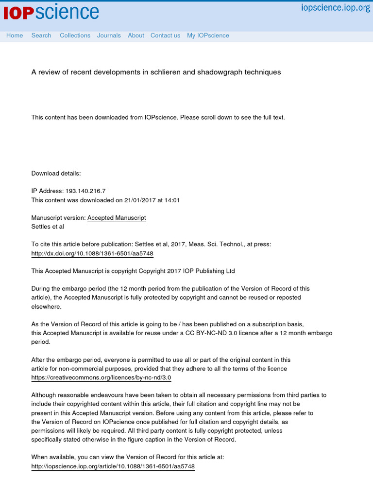 Review of Recent Developments in Schlieren and Shadowgraph Techniques ...