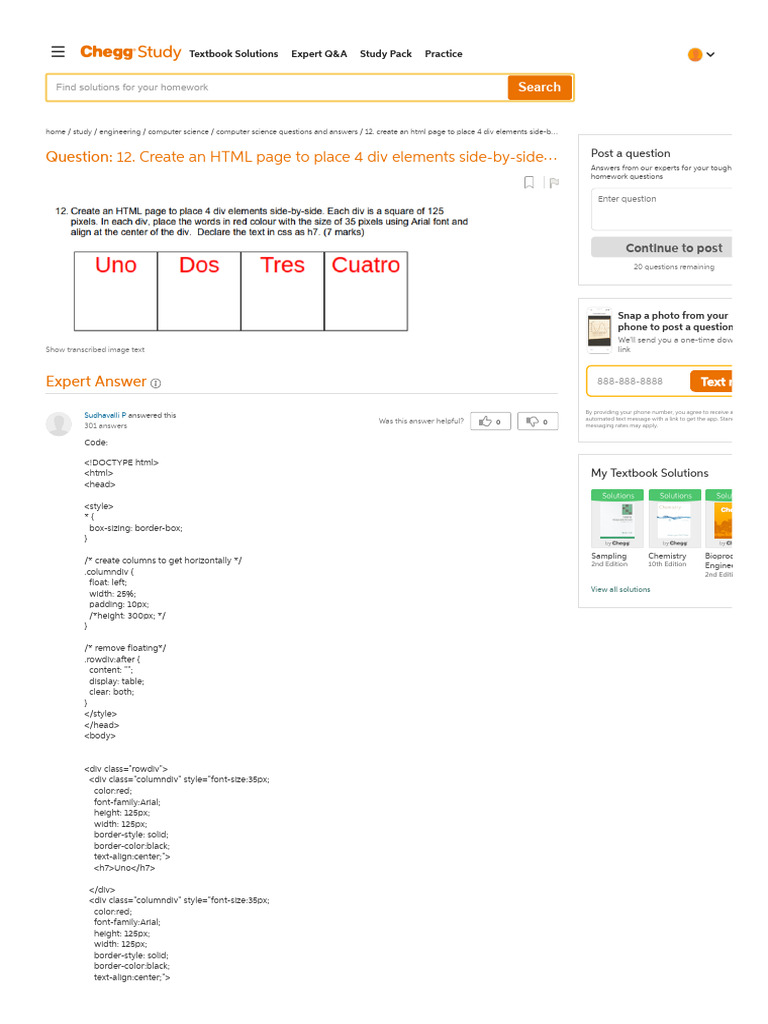 Create An HTML Page To Place 4 Div Elements Si... | Download Free PDF ...