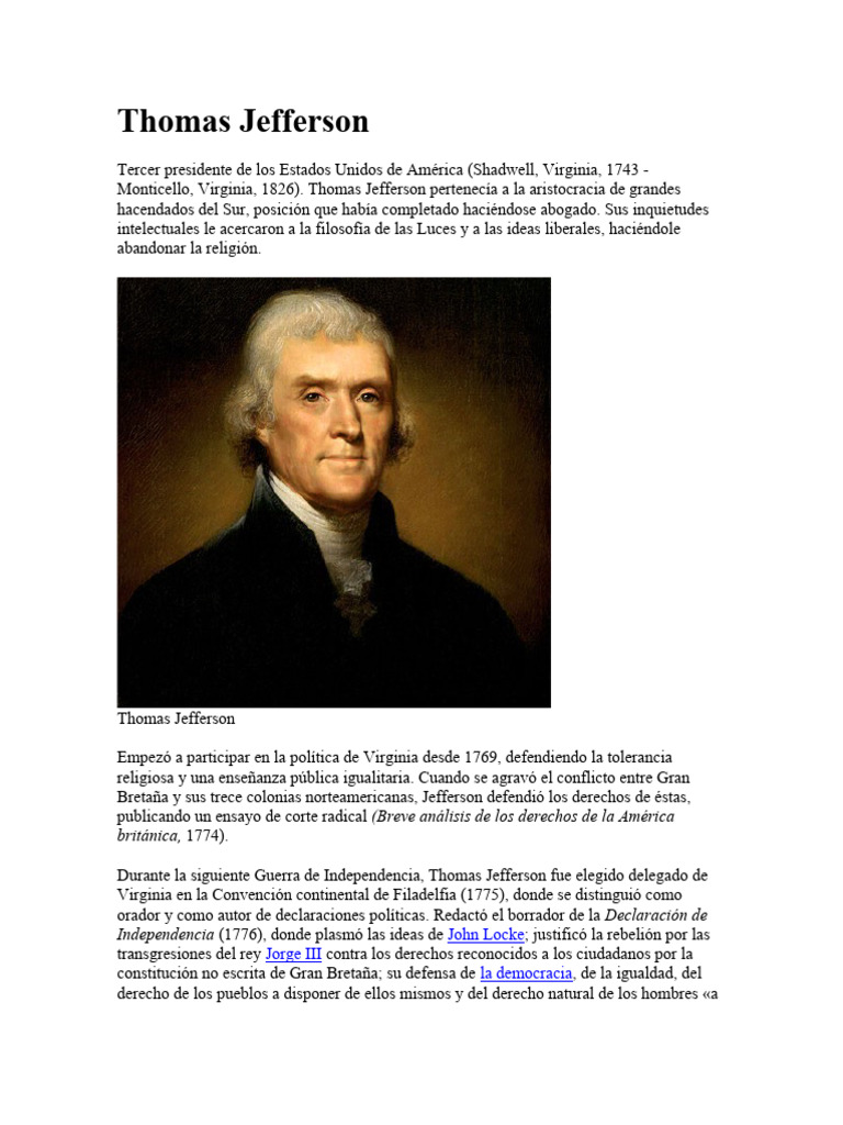 Biografia de Presidentes de EE.uu | PDF | Thomas Jefferson | Benjamin ...
