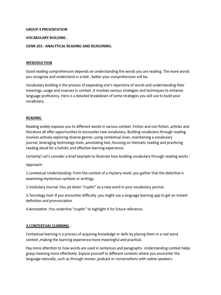 Vocabulary Building Strategies for Readers | PDF | Vocabulary | Word