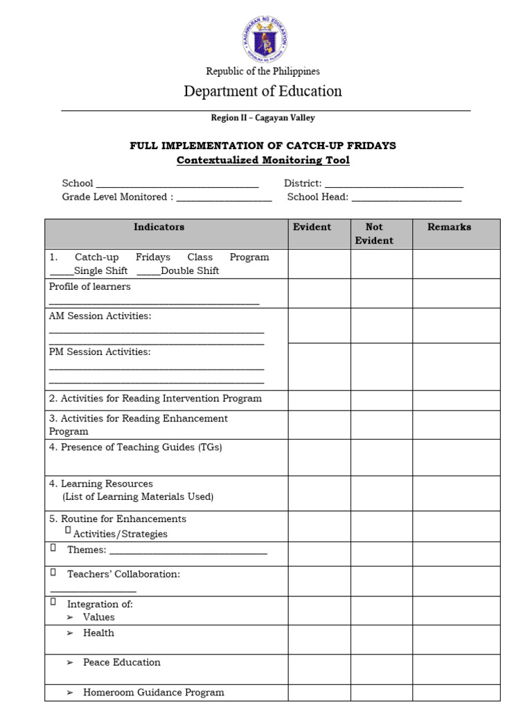 Catch-Up Fridays Monitoring Tool | PDF | Teaching | Cognitive Science