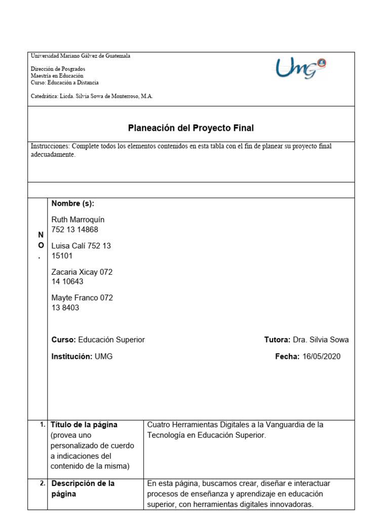 Planeación Del Proyecto Final para Editar-2 | PDF | Internet | Enseñando