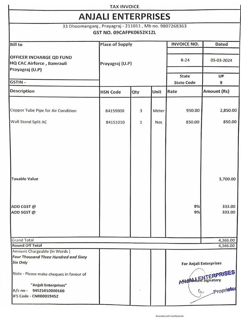 Ac Installation Bill | PDF