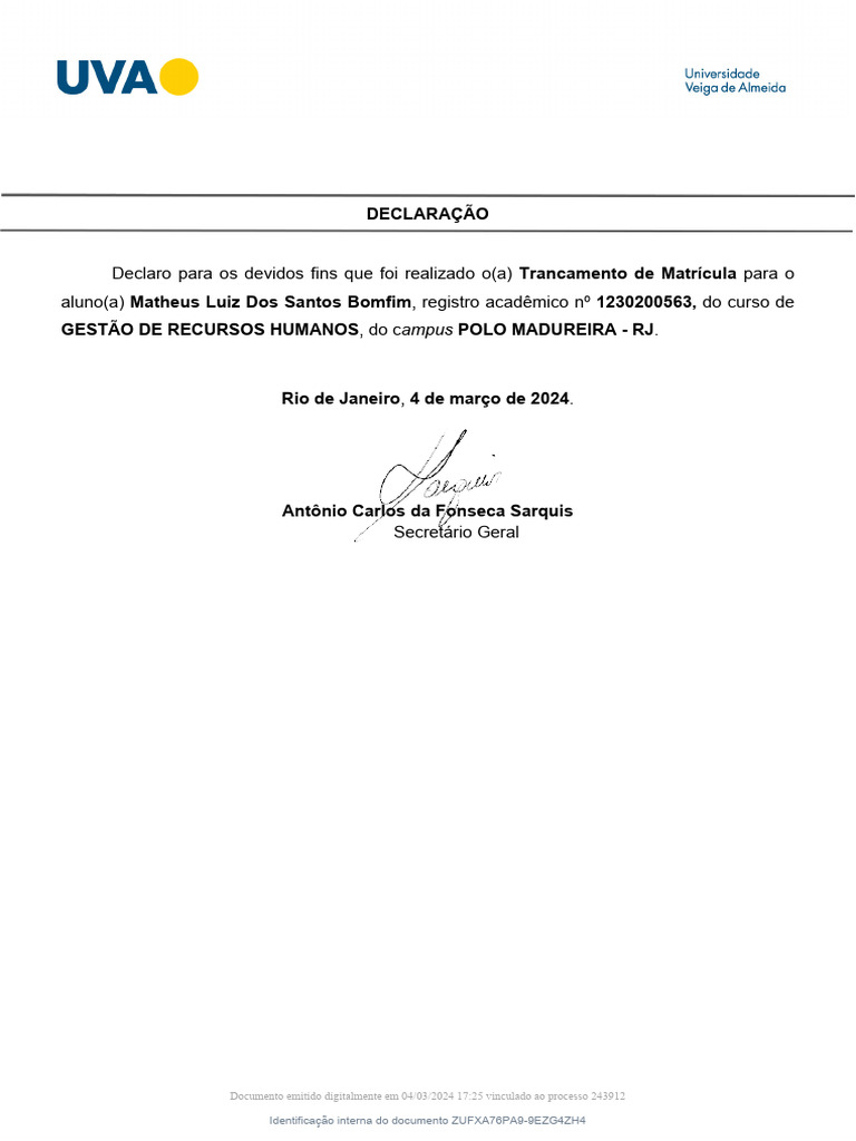 Declaracao De Evasao Pdf