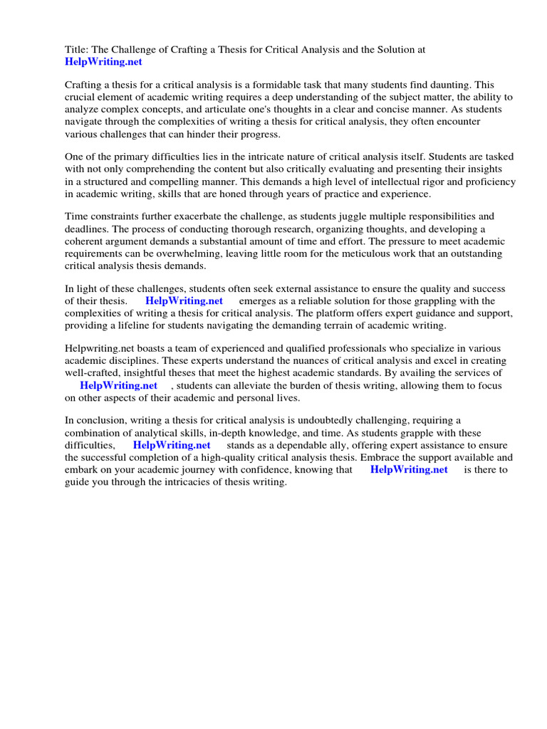 How To Write A Thesis For A Critical Analysis | PDF | Essays | Critical ...