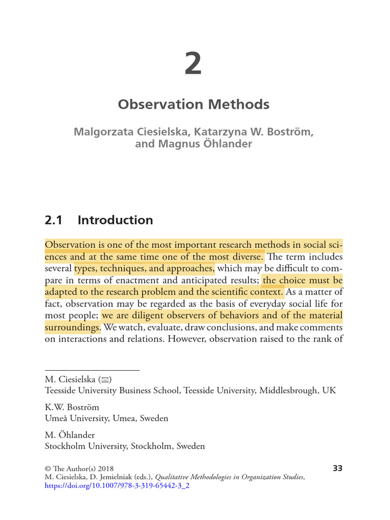 Observation Methods in Research Studies | PDF | Ethnography | Senses
