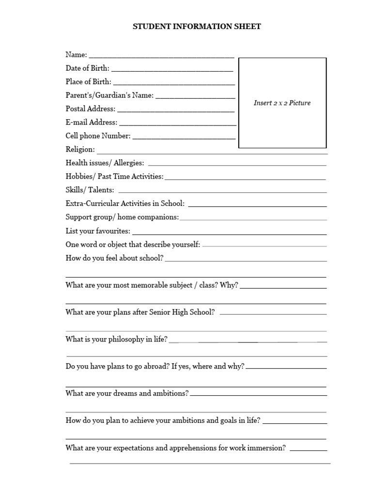 Student Information Sheet | PDF