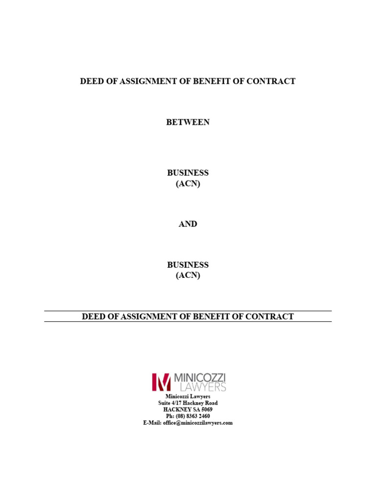 Deed of Assignment of Benefit of Contract - Master | PDF | Assignment ...