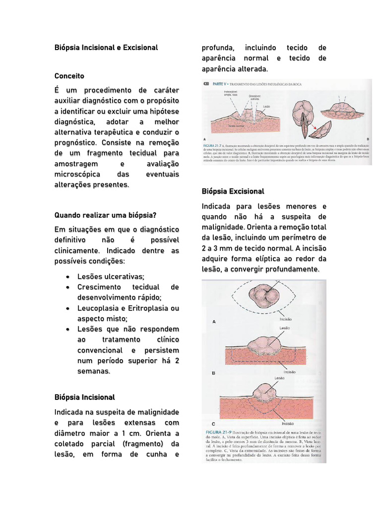 BIOPSIA Incisional e Excisional | PDF | Causas de morte | Medicina Clínica