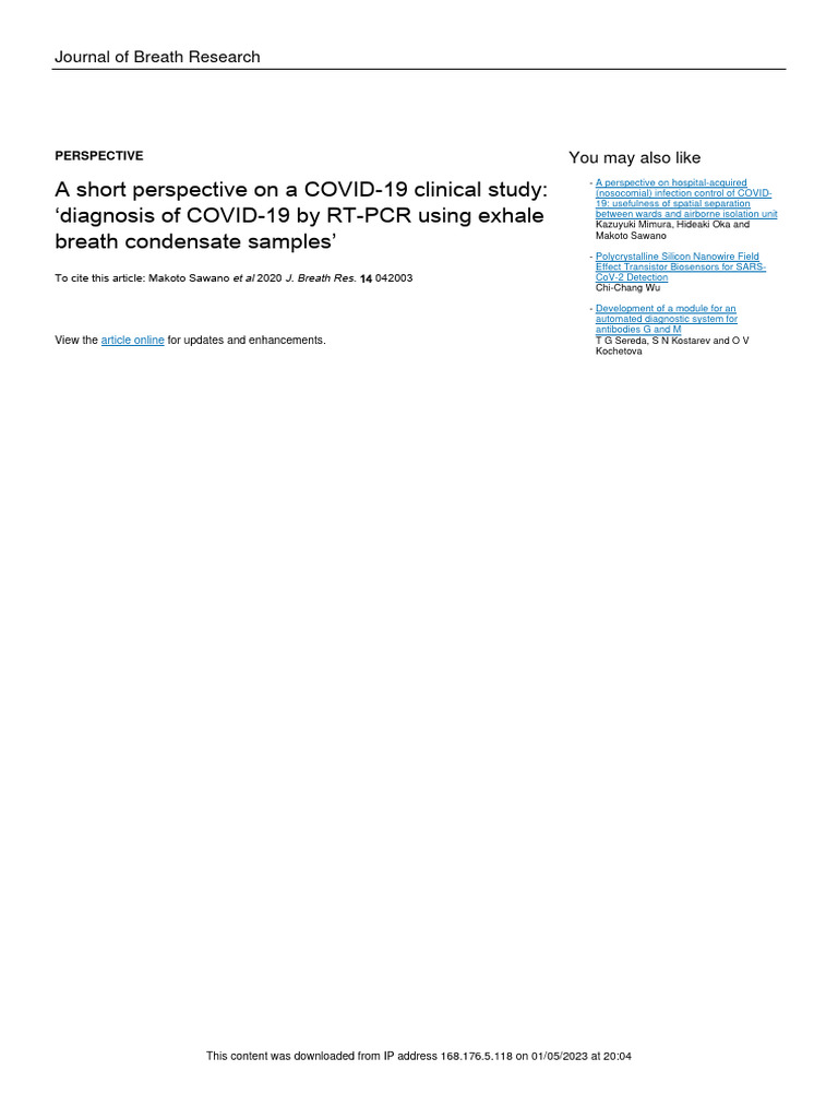 2 Sawano - 2020 - J. - Breath - Res. - 14 - 042003 | PDF | Reverse Transcription Polymerase ...