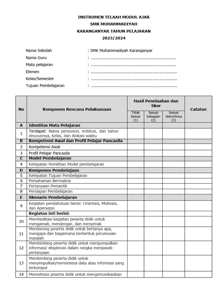 Telaah Modul Ajar SMK Muhammadiyah | PDF