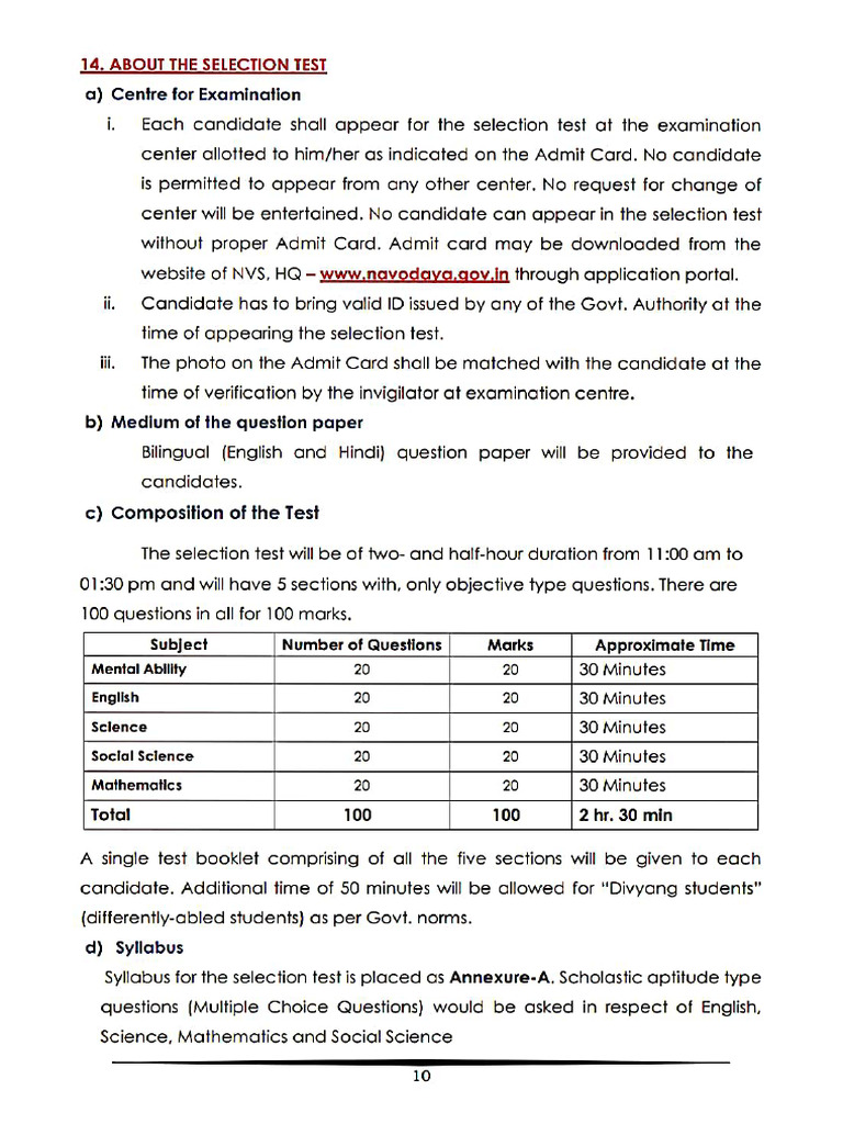 JNV Entrance (CLASS - XI) SYLLABUS . | PDF