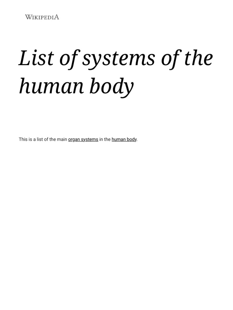 List of Systems of The Human Body - Wikipedia | PDF