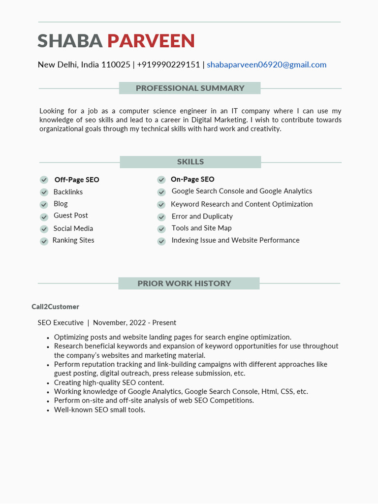 Shaba Parveen Resume | PDF | Search Engine Optimization | Digital Marketing