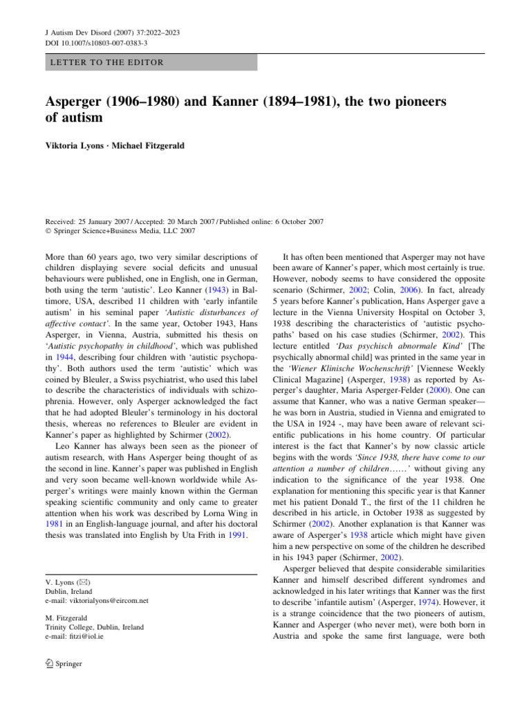 Asperger and Kanner | PDF | Asperger Syndrome | Autism Spectrum