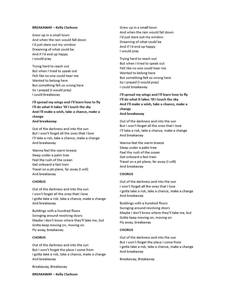 Breakaway Lyrics by Kelly Clarkson | PDF | Poetry