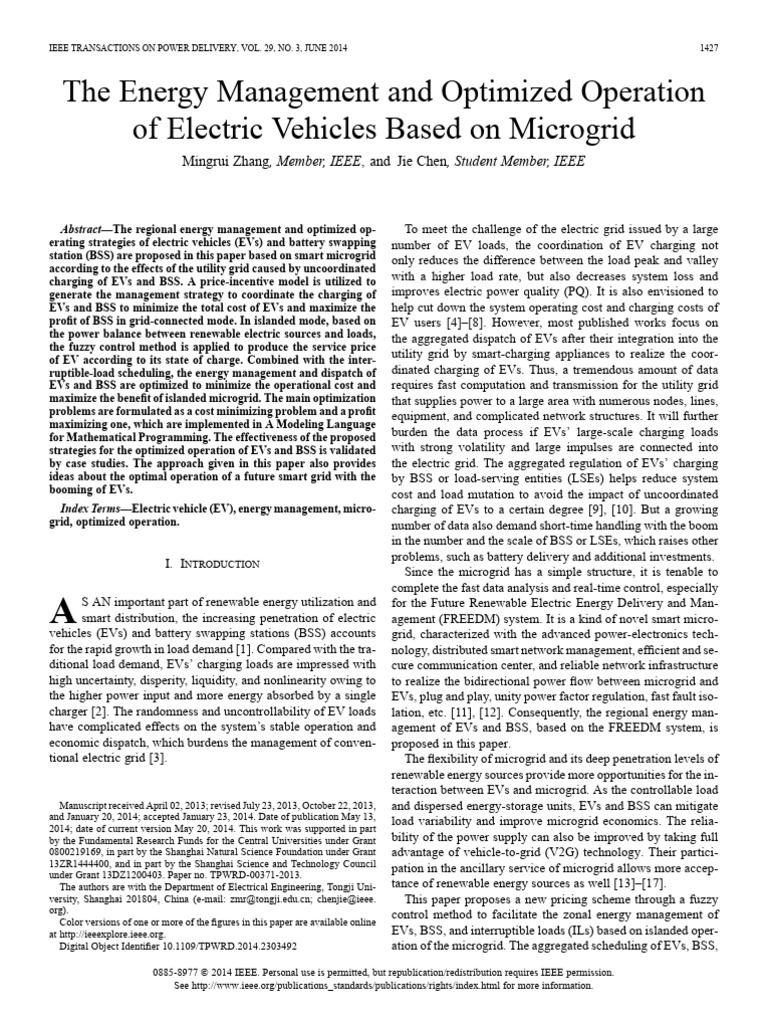 The Energy Management and Optimized Operation of Electric Vehicles Based On Microgrid | PDF ...