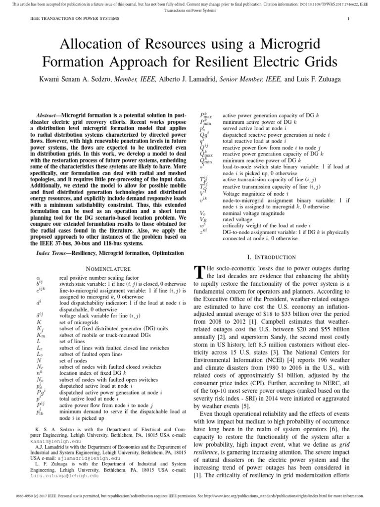 Allocation of Resources using a Microgrid Formation Approach for Resilient Electric Grids | PDF ...