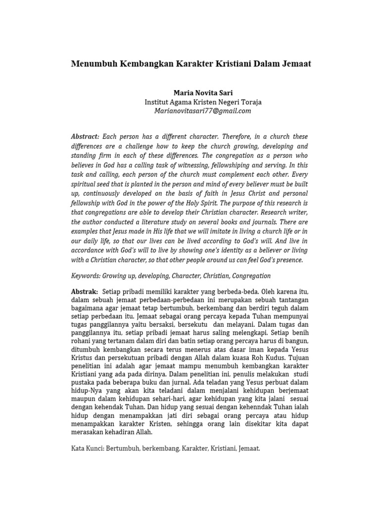 Menumbuhkan Karakter Kristiani Jemaat | PDF | Pengembangan Diri | Sains ...