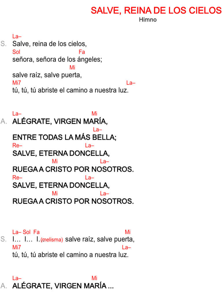 Salve Reina de los Cielos: Himno y Letra | PDF | Poesía