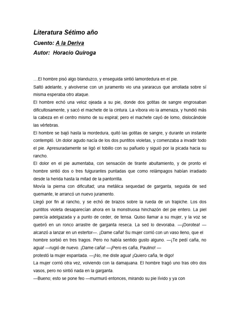 A La Deriva Horacio Quiroga | PDF