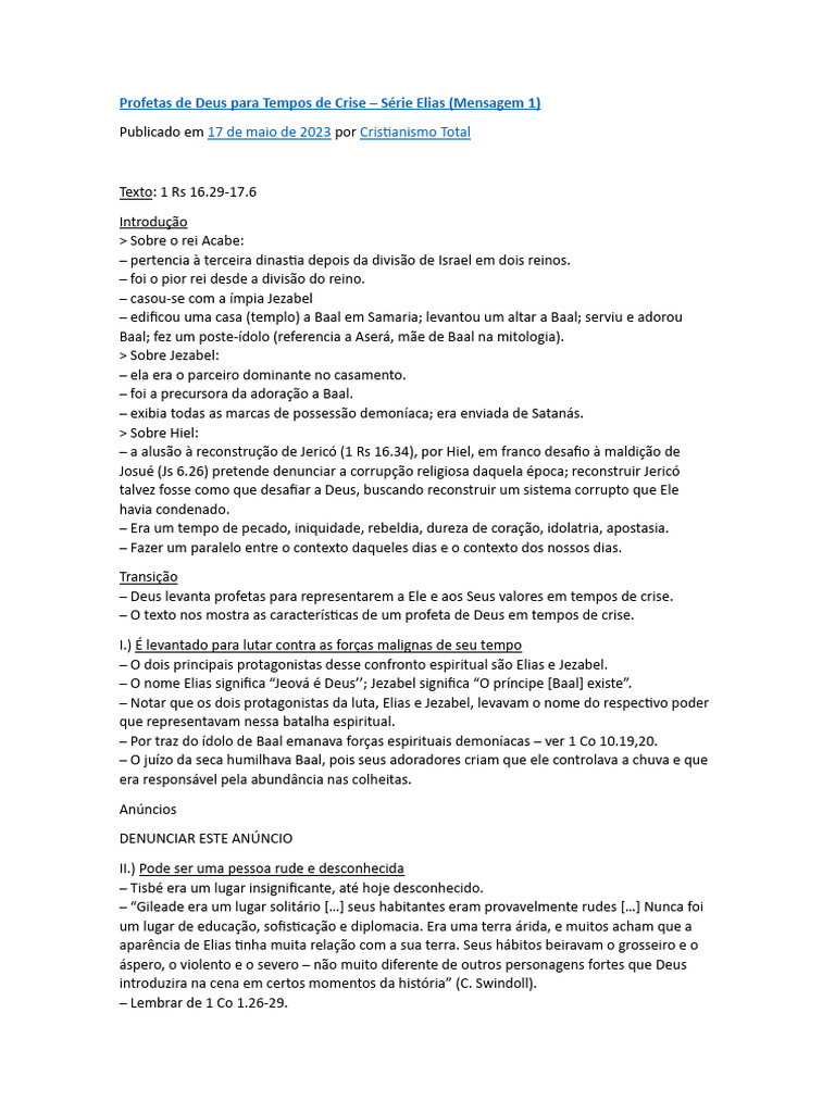 Profetas de Deus para Tempos de Crise | PDF | Elias | Deus