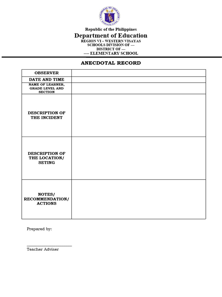 Anecdotal Record Template for Schools | PDF | Social Science