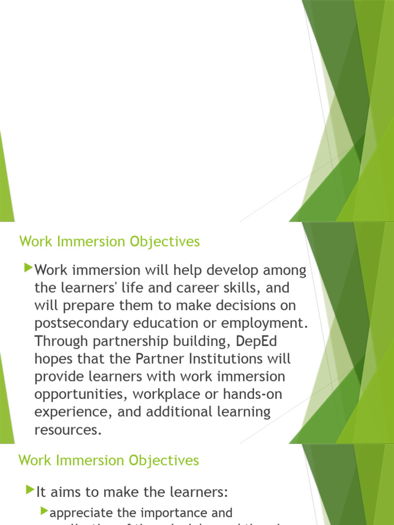 Work Immersion | PDF | Learning | Employment