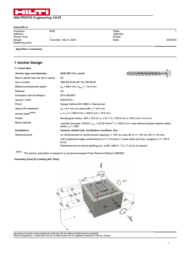 Hilti PROFIS Engineering Anchor Design | PDF | Civil Engineering
