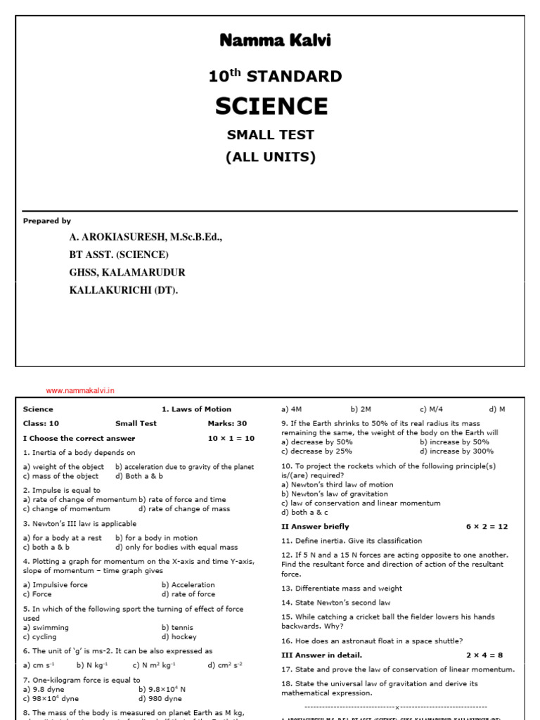Class 10 Science Unit Test 1 Paper | PDF | Thermal Expansion ...