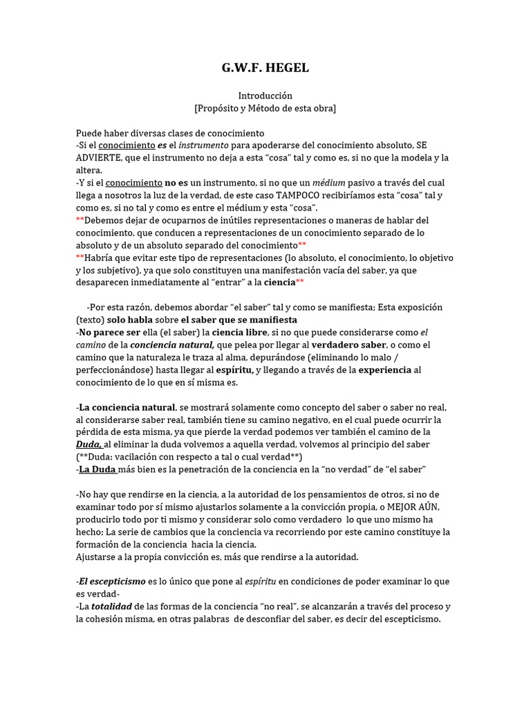 Resumen - HEGEL 5 | PDF | Verdad | Conocimiento