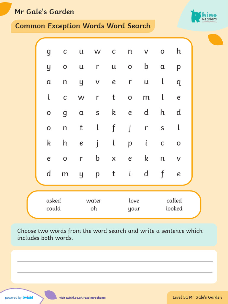 Common Exception Word Search - MR Gale's Garden | PDF