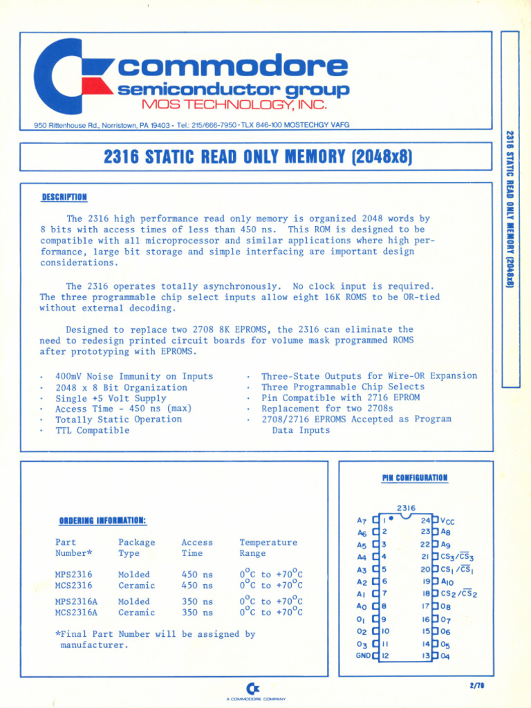 Mos 2316 Rom Feb 1979 | PDF | Read Only Memory | Computer Memory