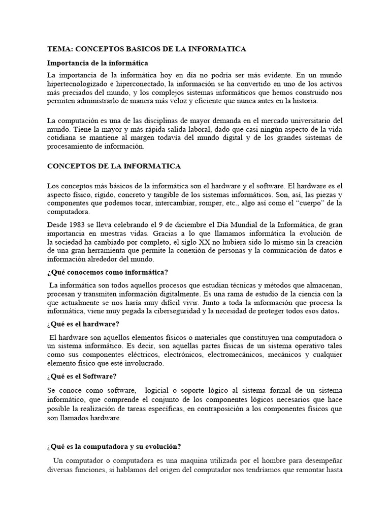 Conceptos basicos de la informatica | PDF | Informática | Hardware de la computadora