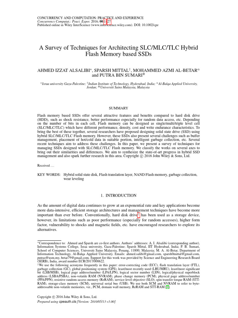 A Survey of Techniques For Architecting SLC-MLC-TLC Hybrid Flash Memory ... A Survey of Techniques For Architecting SLC-MLC-TLC Hybrid Flash Memory ...