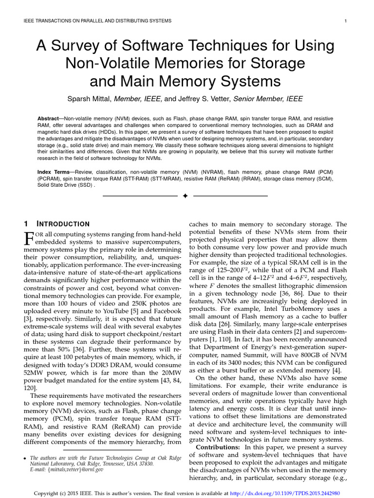 A Survey of Software Techniques For Using No-Volatile Memories For Storage and Main Memory ...