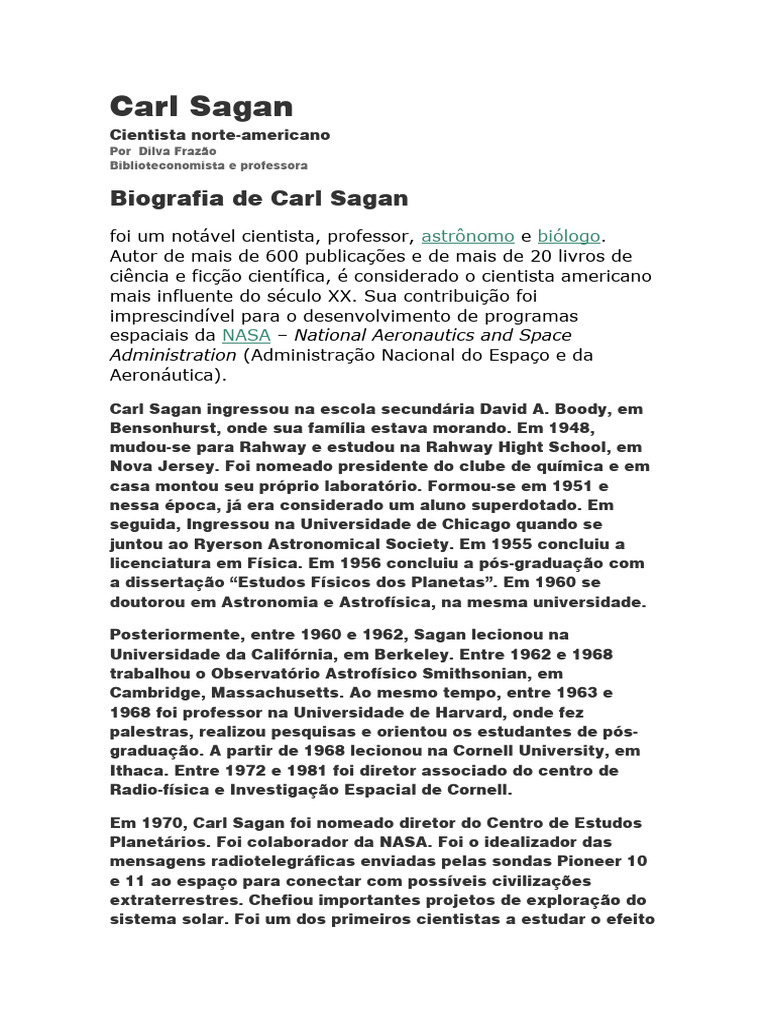 Biografia de Carl Sagan | PDF | Astronomia | Ciências Físicas