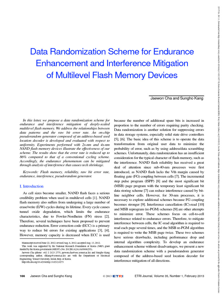 Data Randomization Scheme for Endurance Enhancement and Interference Mitigation of Multilevel ...