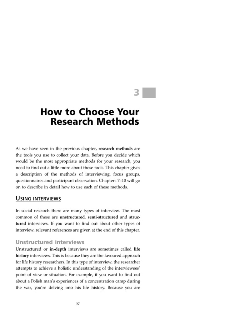 How To Choose Your Research Methods: Unstructured Interviews | PDF ...
