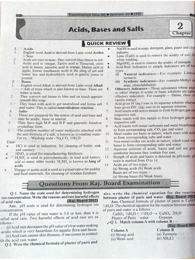10 2 PYQs Acids Bases and Salts | PDF