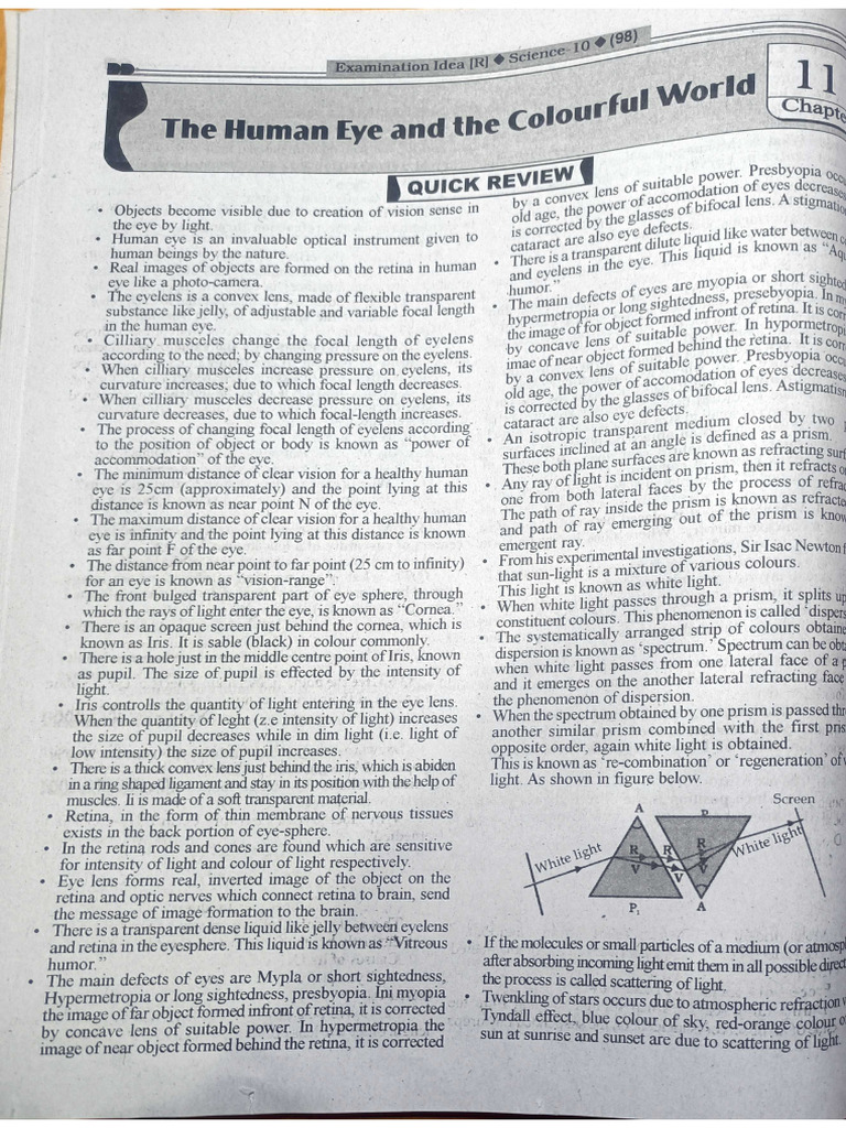Class 10 PYQs The Human Eye and Colourful World | PDF