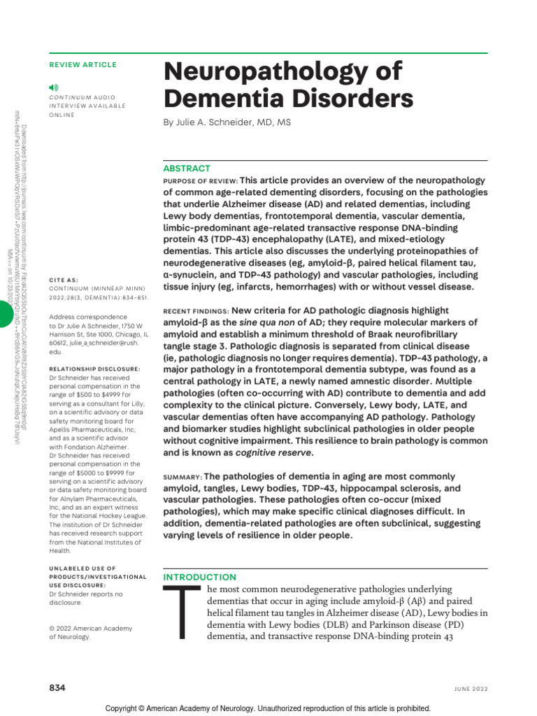Neuropathology of Dementia Disorders.12 | PDF | Amyloid Beta | Dementia