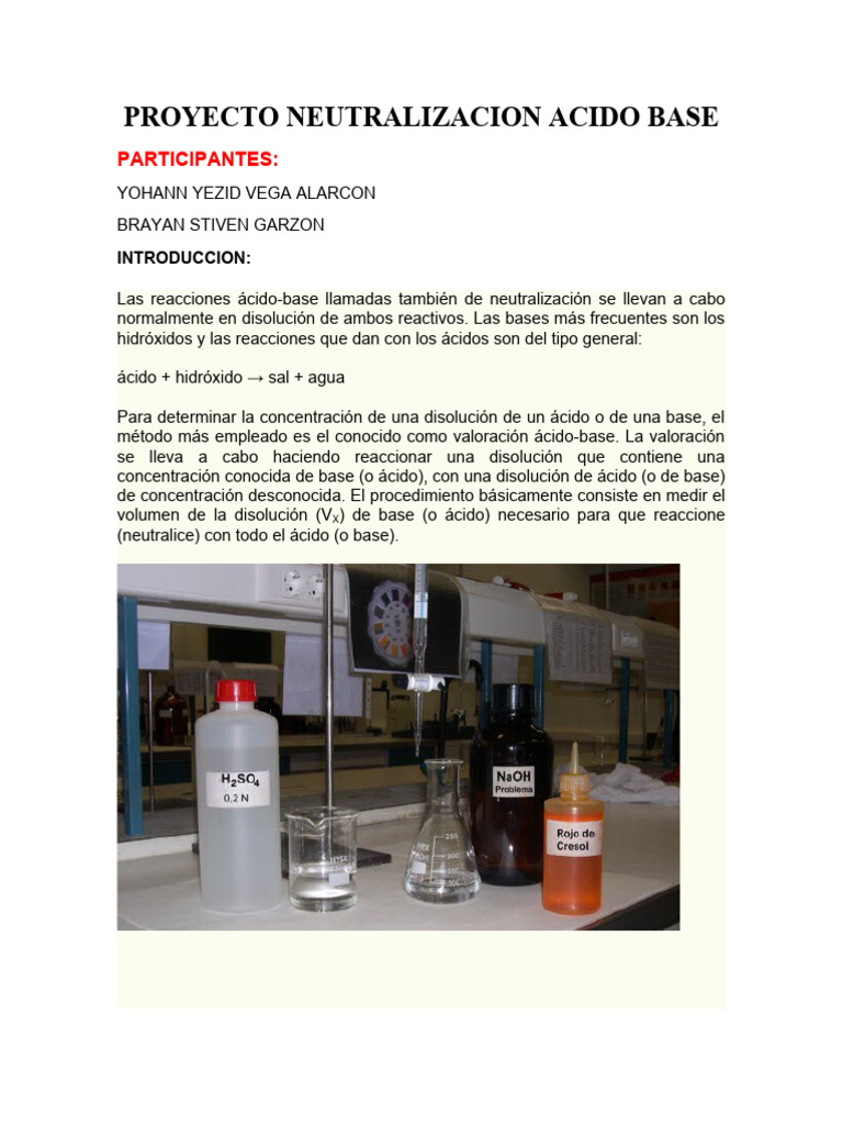 Proyecto Neutralizacion Acido Base | PDF