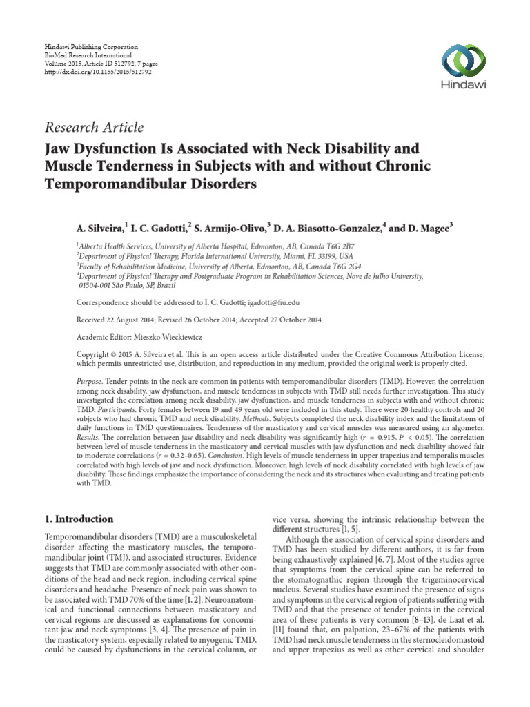 Jaw Dysfunction Is Associated with Neck Disability and | PDF | Neck ...