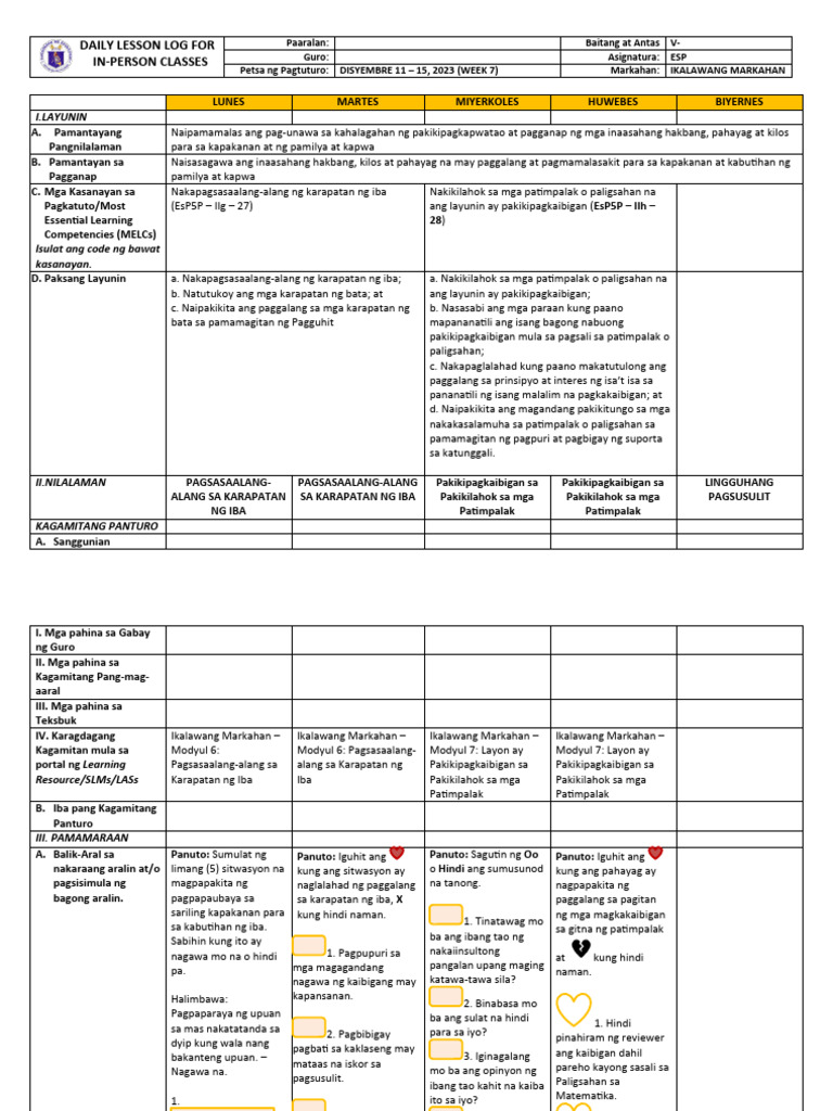 DLL ESP (MELCs) W7 | PDF