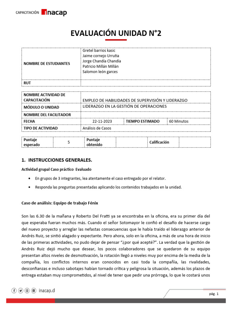EVALUACION UNIDAD 2 CASO ESCALA DE APRECIACIÓN | PDF | Liderazgo | Sicología