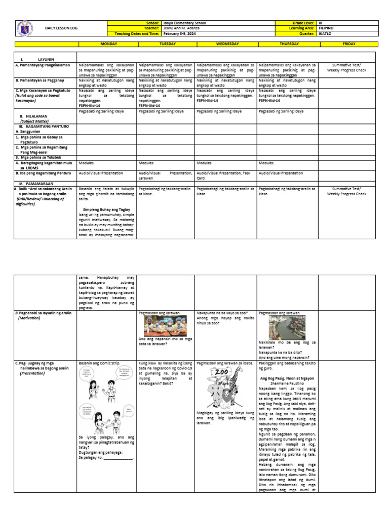 DLL FIL3 Q3 W2 Pagsasabi NG Sariling Ideya | PDF